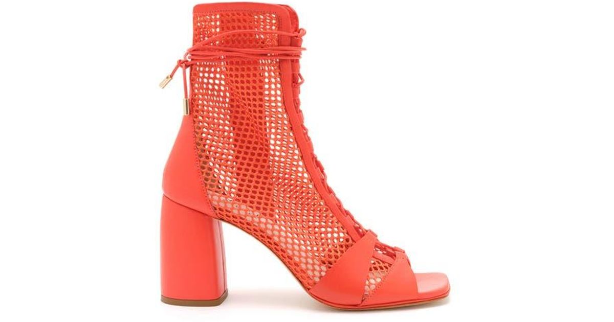 Daniella Shevel Mesh Leather Lace-Up Booties in Red | Lyst