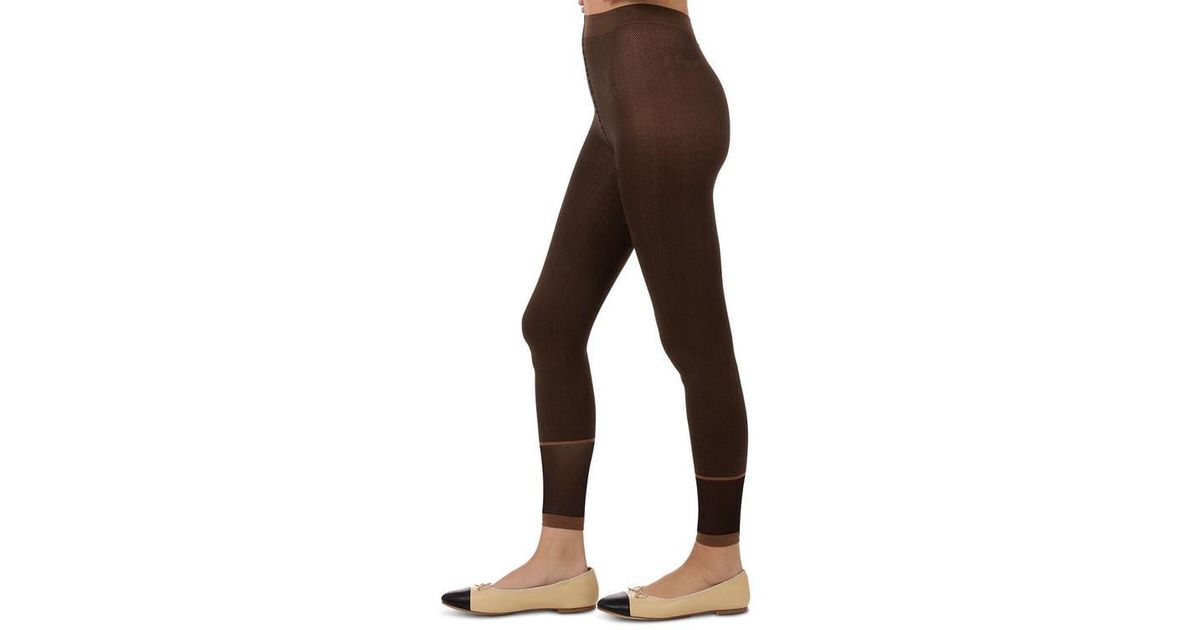 Memoi Herringbone Footless Tights in Brown | Lyst