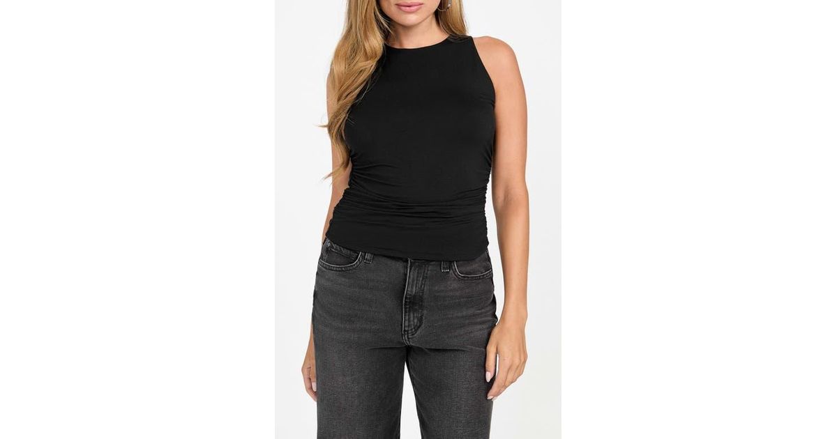 Guess Zaneta Shirred Tank in Black | Lyst