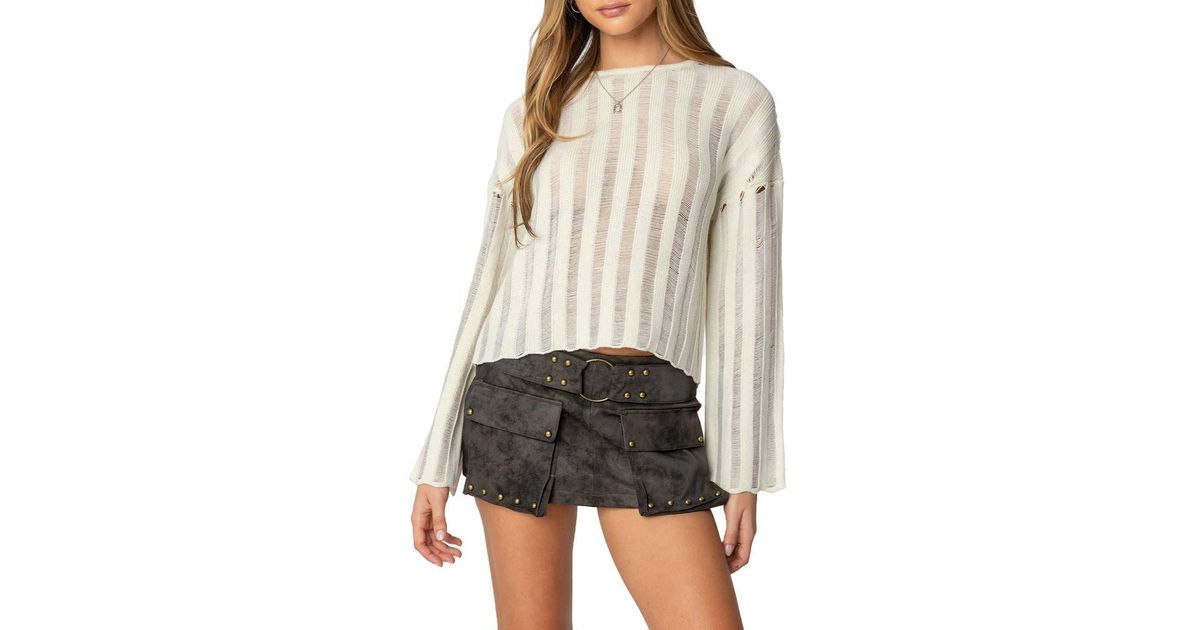 Edikted Shredded Ladder Stitch Sweater in Black | Lyst