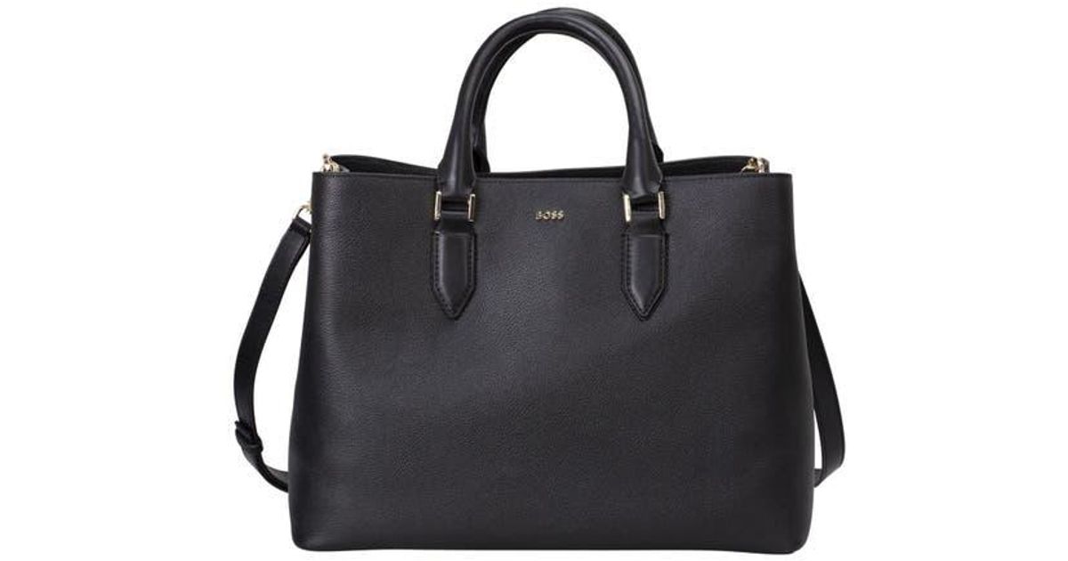 BOSS Alyce Leather Business Tote in Black | Lyst