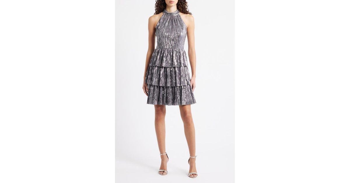 Eliza J Sequin Tiered Cocktail Dress in Black | Lyst