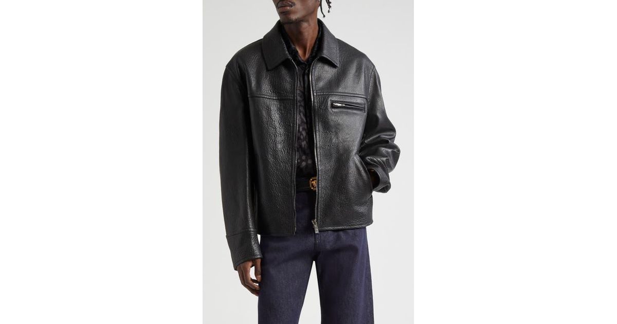 Versace Elephant Effect Leather Jacket in Black for Men | Lyst