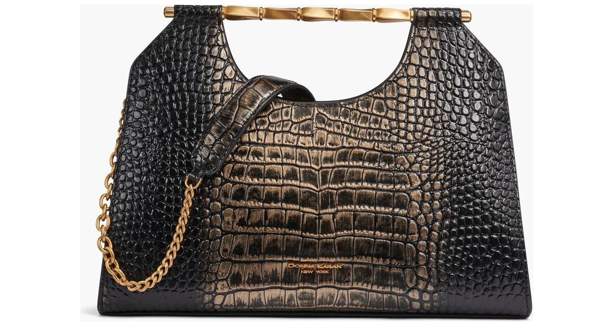 Donna Karan Commack Metallic Croco Clutch in Black | Lyst