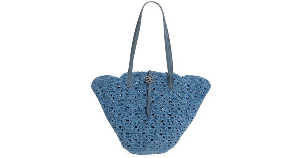Sam Edelman Layla Floral Raffia Tote Bag in Blue | Lyst