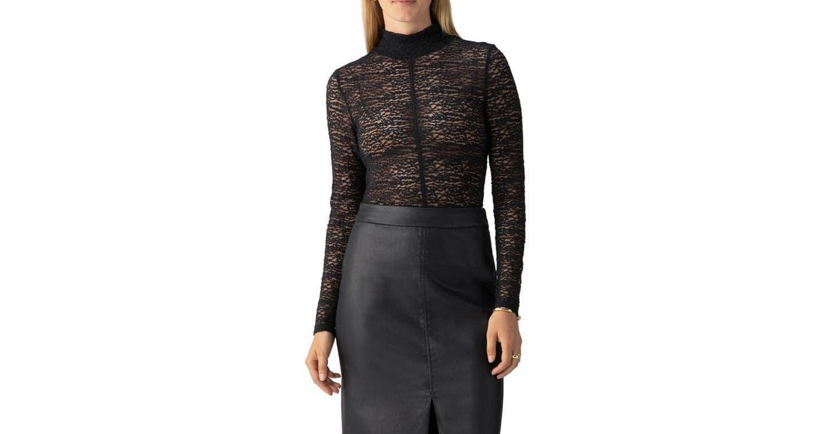 Sanctuary Textured Semisheer Stretch Lace Mock Neck Mesh Top in Black ... Sanctuary Textured Semisheer Stretch Lace Mock Neck Mesh Top in Black ...