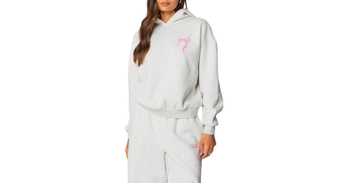 Edikted Sasha Bow Detail Hoodie in Gray | Lyst
