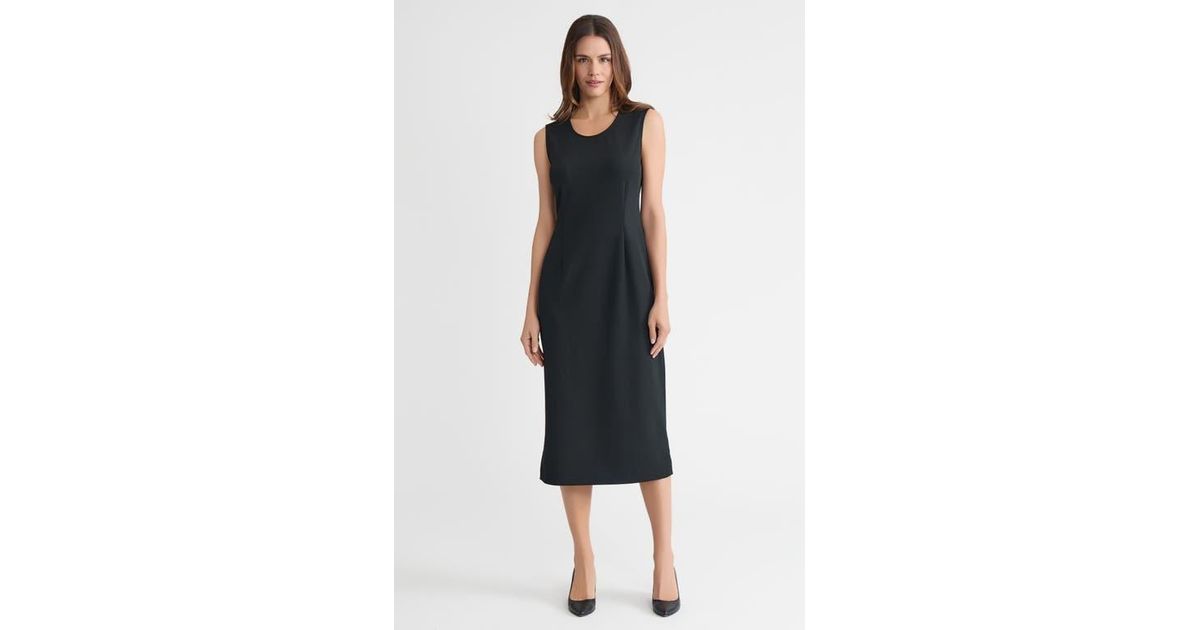 Ming Wang Stretch Deco Crepe Sheath Midi Dress in Black | Lyst