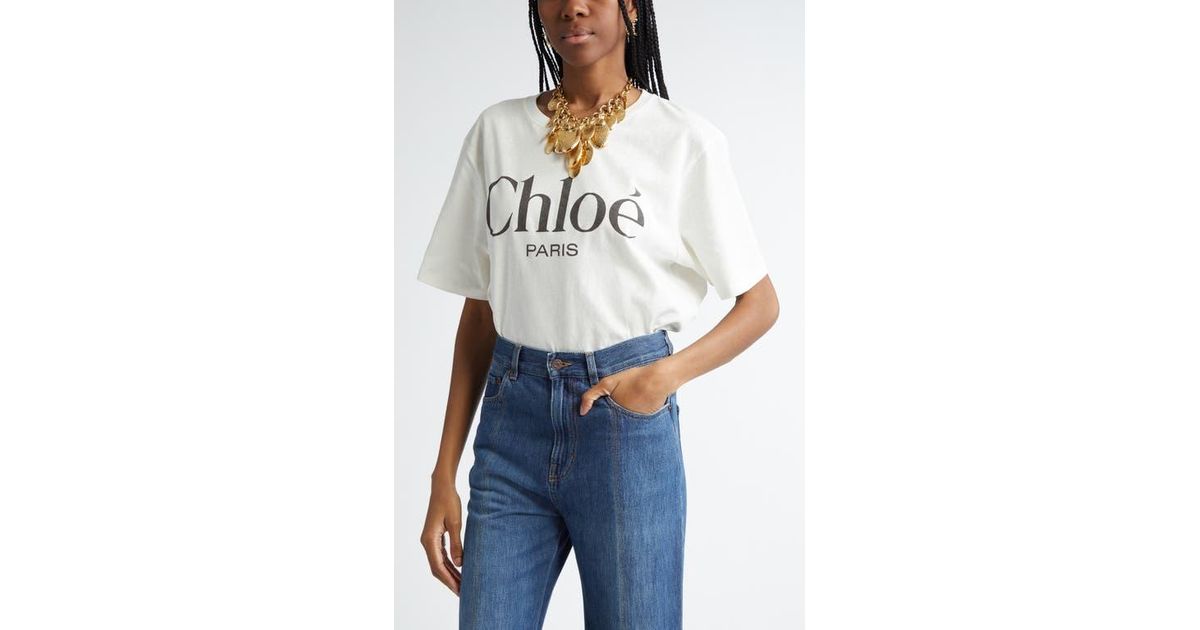 Chloé Oversize Logo Graphic T-Shirt in White | Lyst