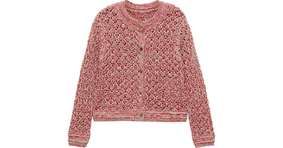 Mango Metallic Open Stitch Cardigan in Red | Lyst