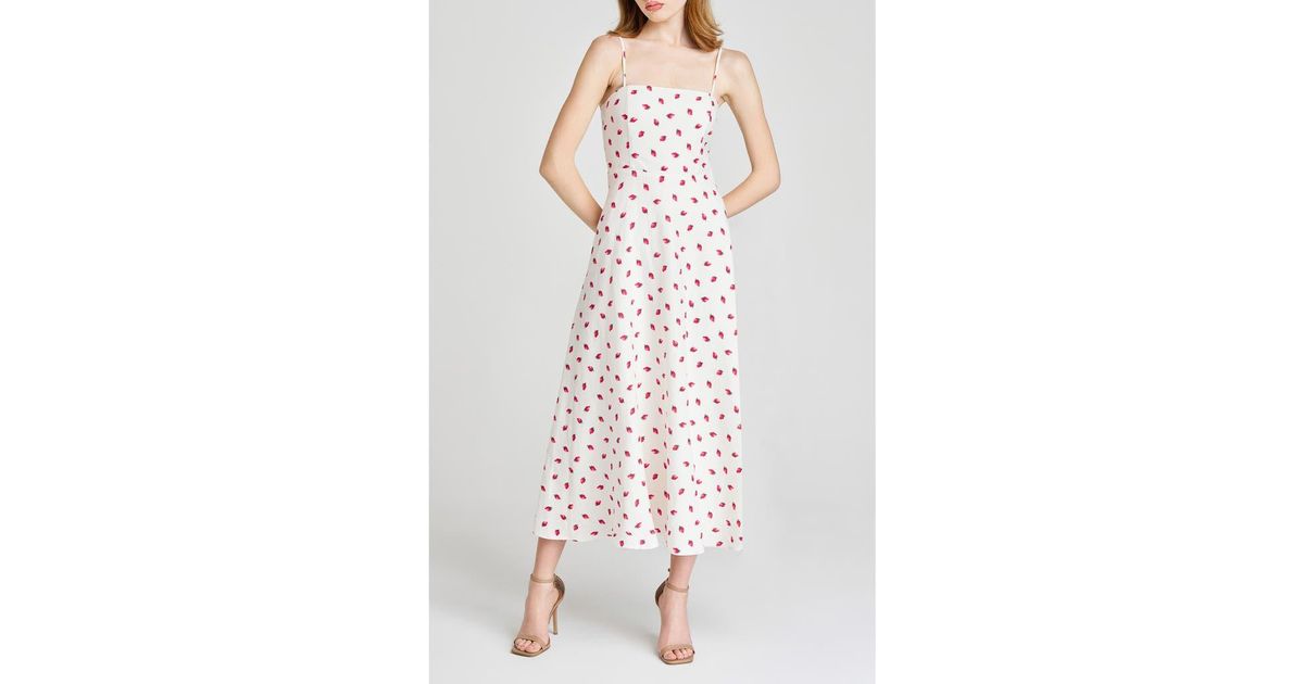 Wayf Josefina Strawberry Print Linen Blend Dress in Pink | Lyst