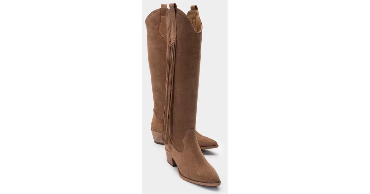 Forever & Always Shoes Rios Leather Fringe Knee High Boot in Brown | Lyst
