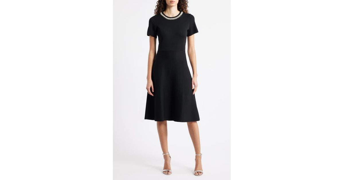 Julia Jordan Embellished Knit Fit & Flare Dress in Black | Lyst
