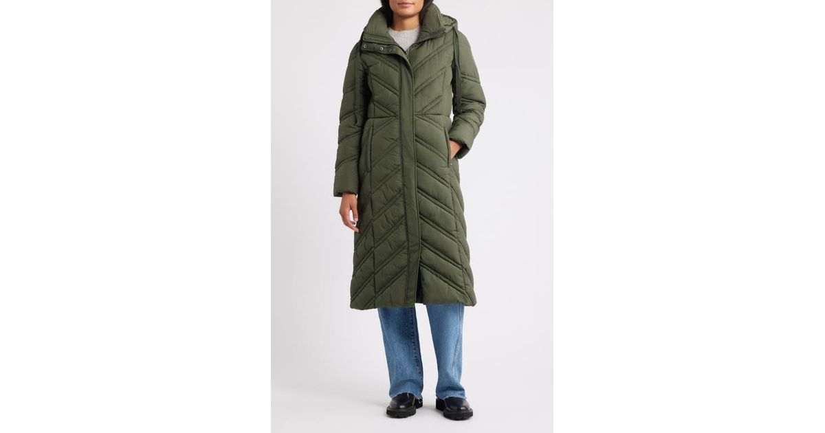 Bernardo Longline Hooded Puffer Jacket in Green | Lyst