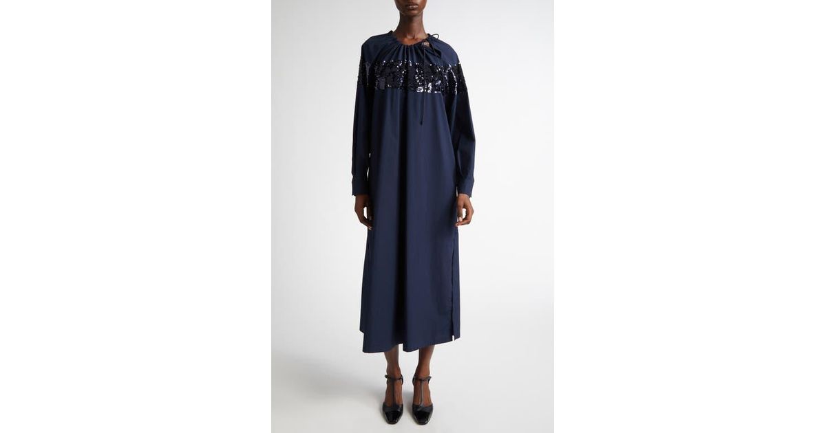 Max Mara Samuele Sequin Long Sleeve Maxi Dress in Blue | Lyst