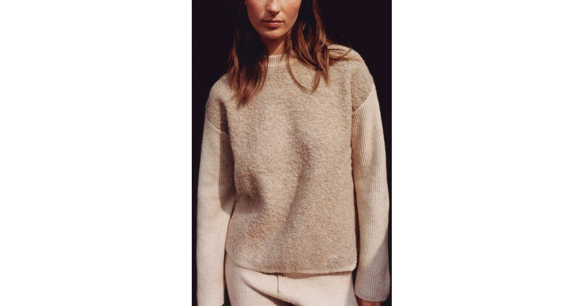 Mango Colorblock Crewneck Sweater in Brown | Lyst