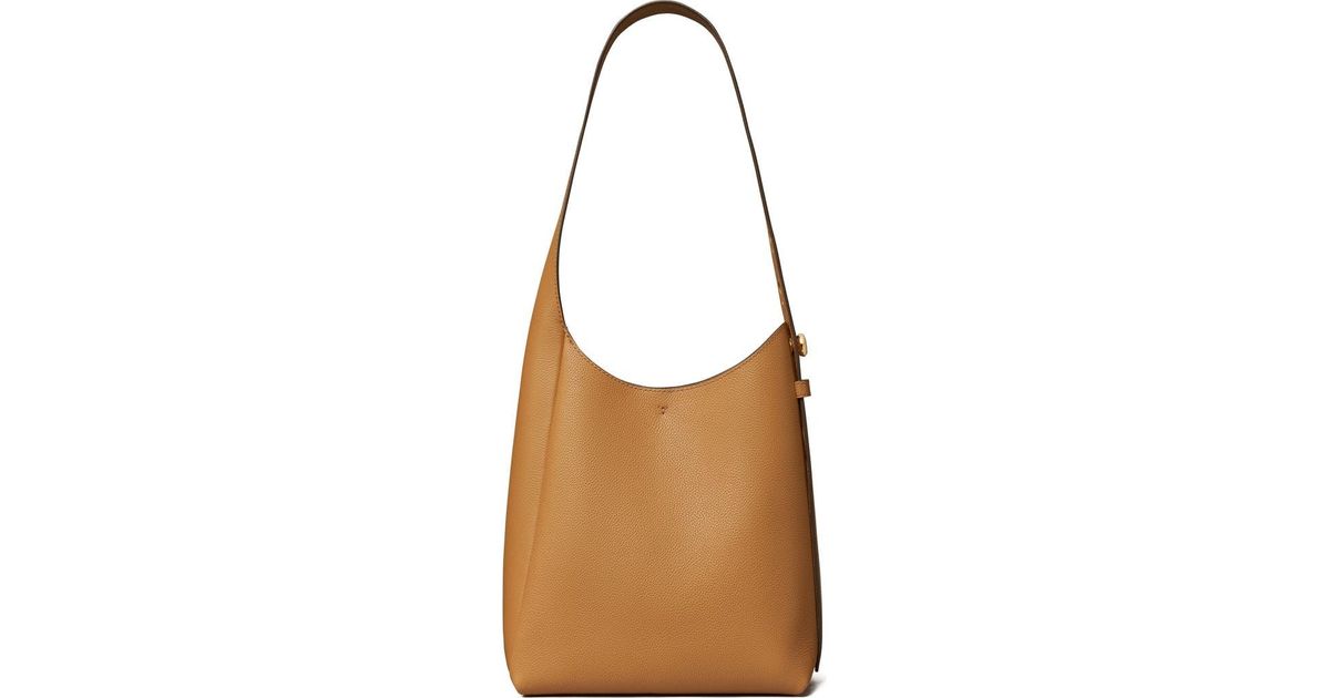 Tory Burch Small Romy Pebble Leather Hobo Bag in Brown | Lyst
