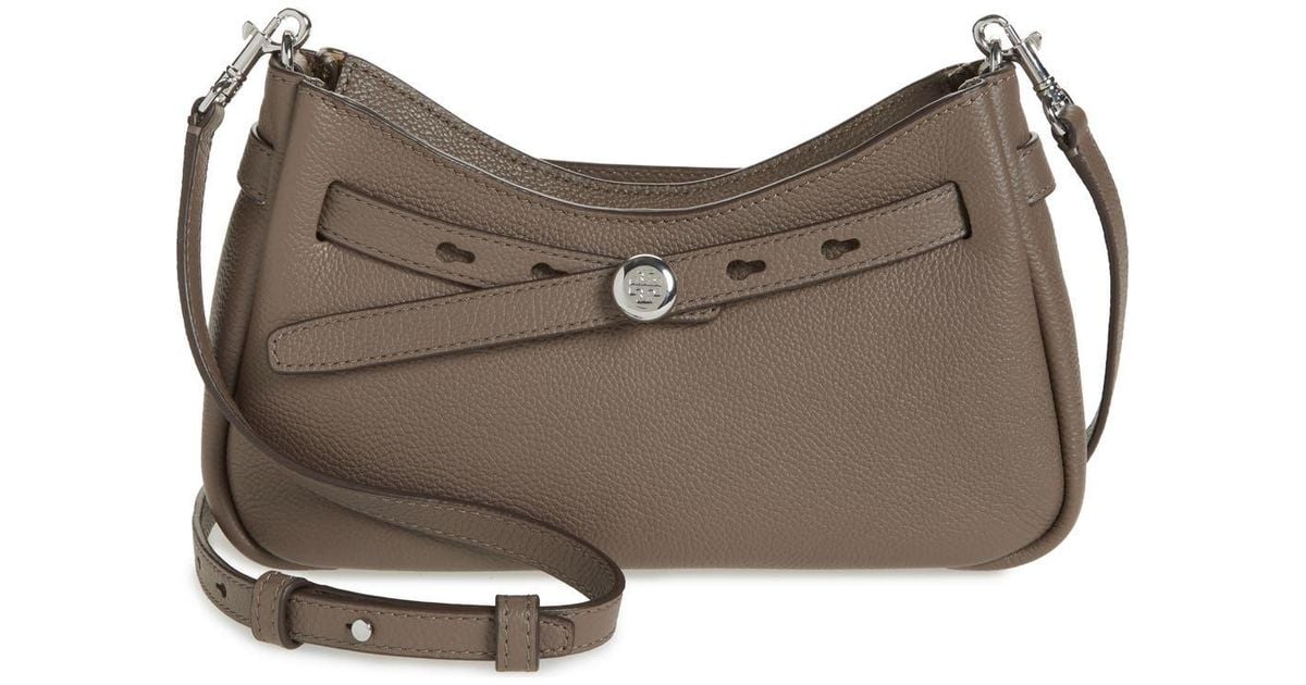 Tory Burch Romy Zip Top Leather Crossbody Bag in Gray | Lyst