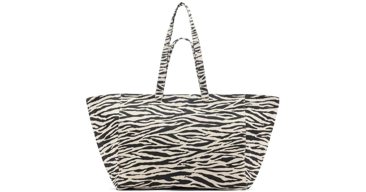 Mango Zebra Canvas Shopper Bag in Black | Lyst