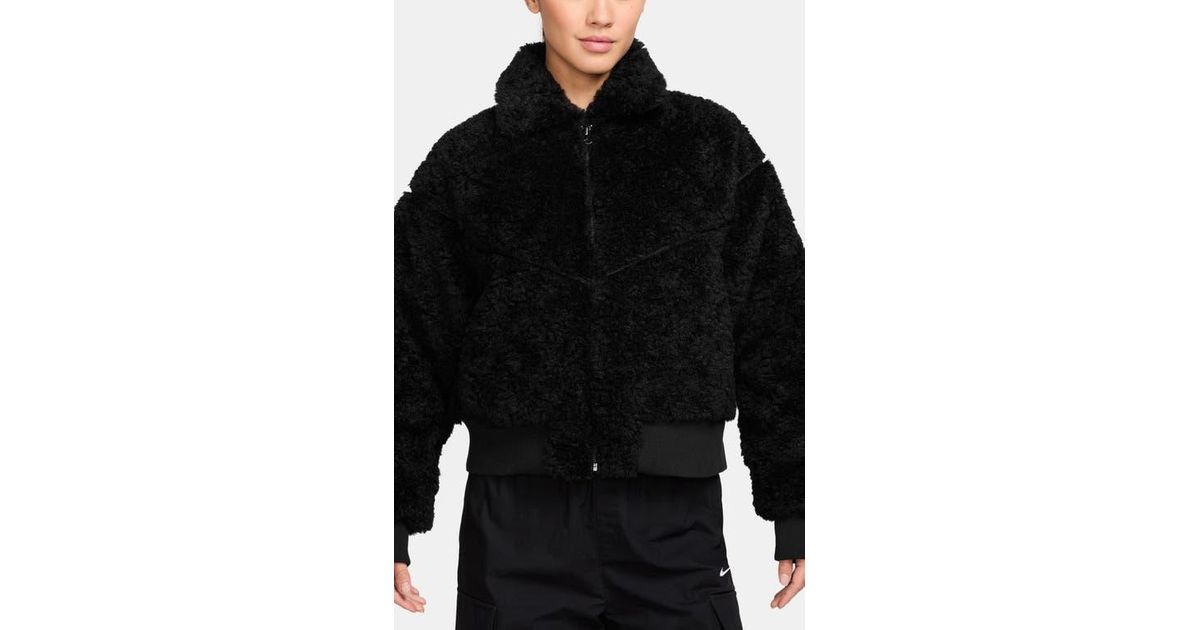 Nike Essential Faux Fur Bomber Jacket in Black | Lyst