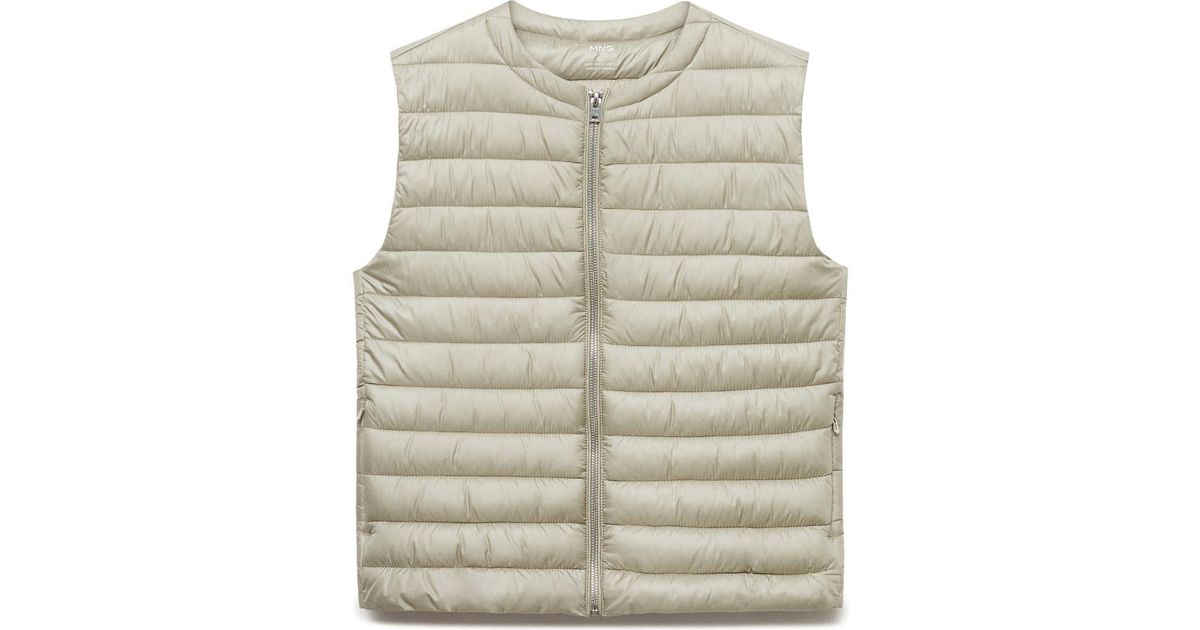 Mango Quilted Front Zip Vest in Natural | Lyst