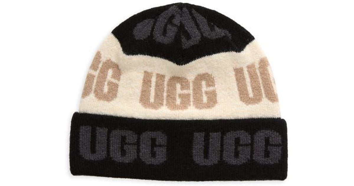 UGG Logo Jacquard Beanie in Black | Lyst