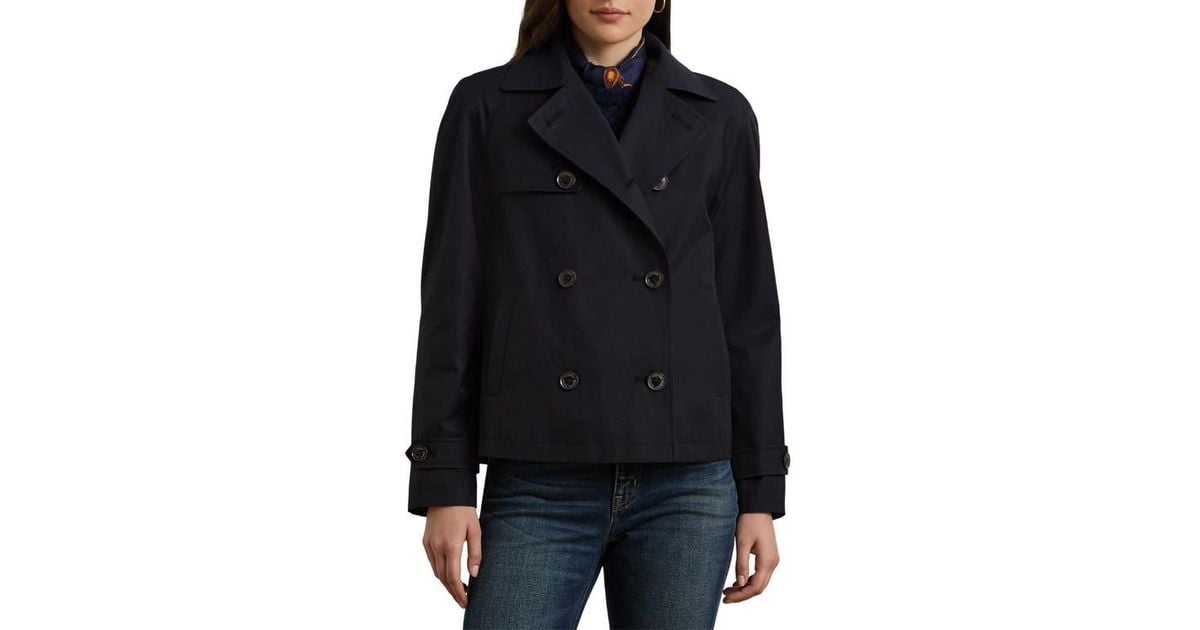 Ralph Lauren Crop Cotton Blend Trench Coat in Black | Lyst