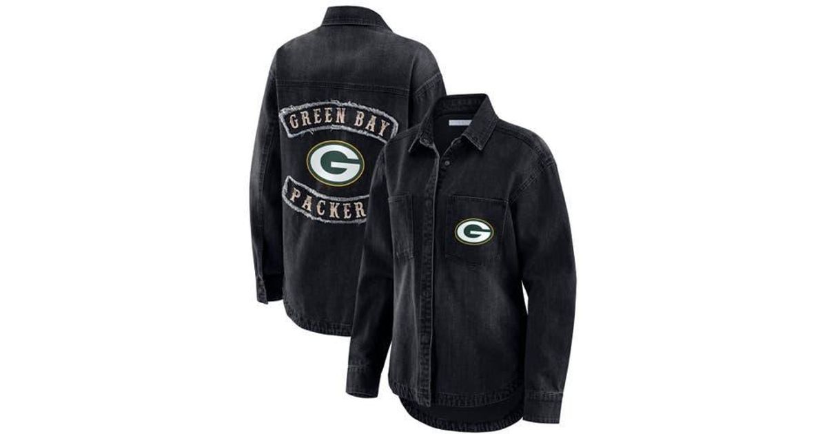 WEAR by Erin Andrews Bay Packers Washed Oversized Denim Full-Snap ...