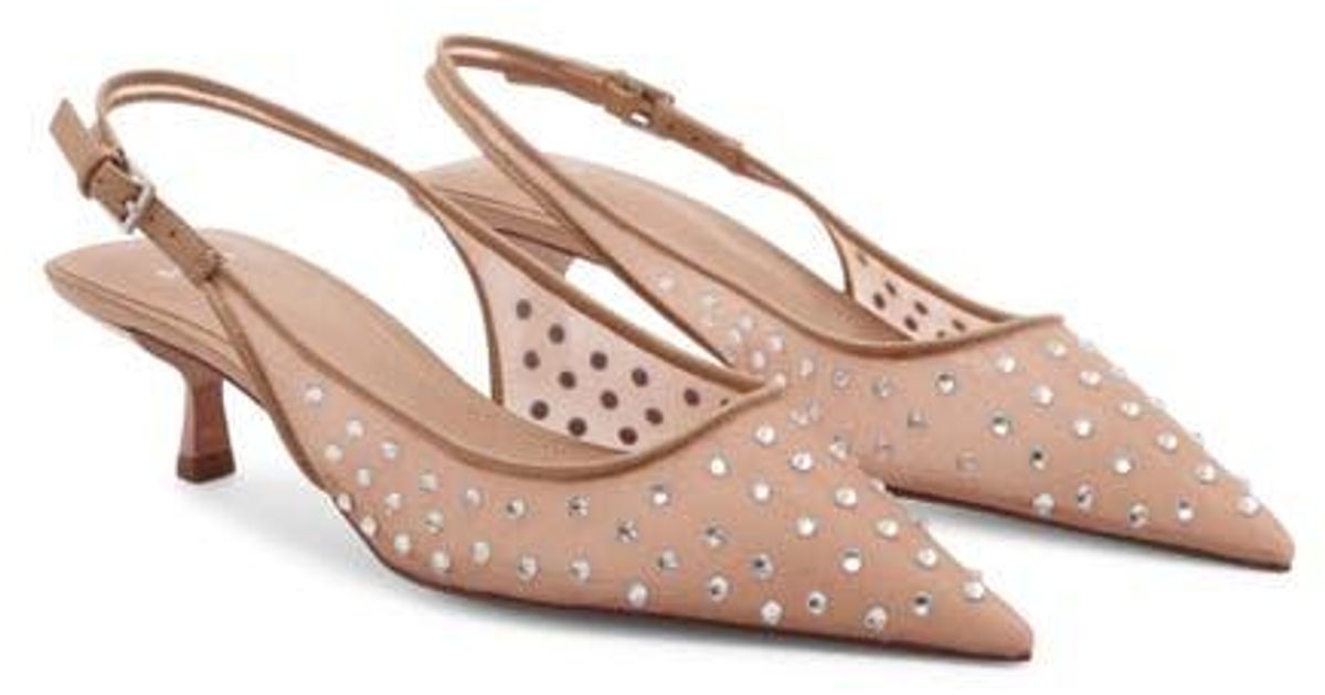Mango Crystal Pointed Toe Kitten Heel Slingback Pump in Pink | Lyst