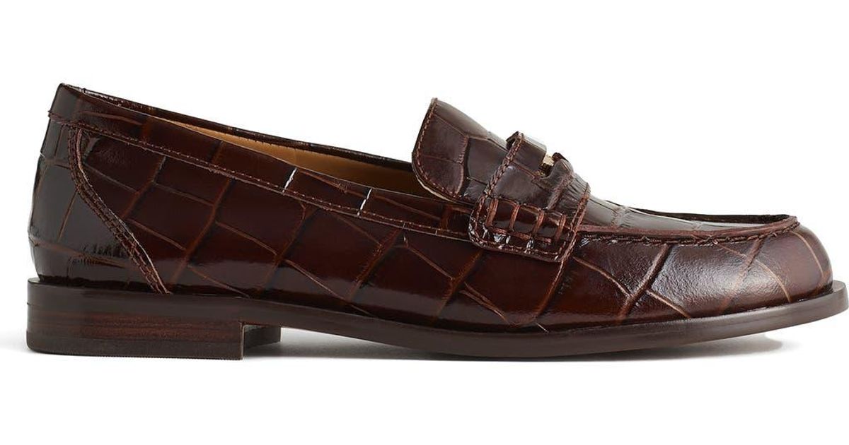 Madewell Porto Croc Embossed Penny Loafer in Brown | Lyst