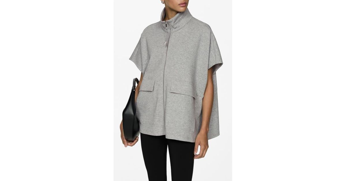 Mango Cotton Blend Fleece Poncho Jacket in Gray | Lyst