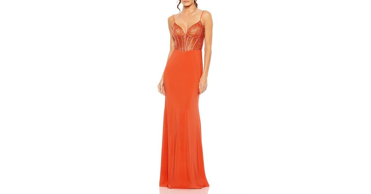 Mac Duggal Sweetheart Mesh Embellished Gown in Orange | Lyst