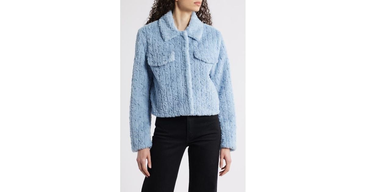 Bernardo Faux Shearling Crop Jacket in Blue | Lyst