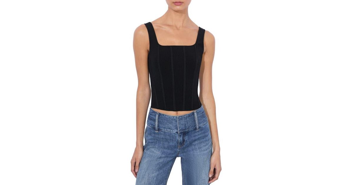 Alice + Olivia Sariah Rib Corset Tank in Black | Lyst