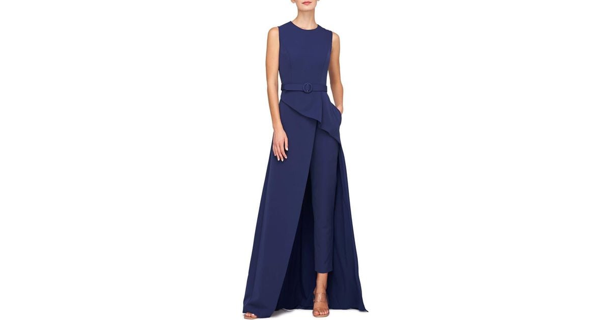 Kay Unger Owen Belted Maxi Jumpsuit in Blue | Lyst