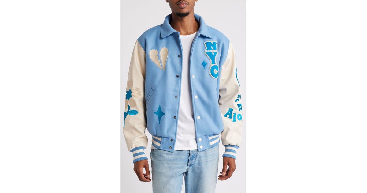 PacSun New York Bones Oversize Varsity Jacket in Blue for Men | Lyst
