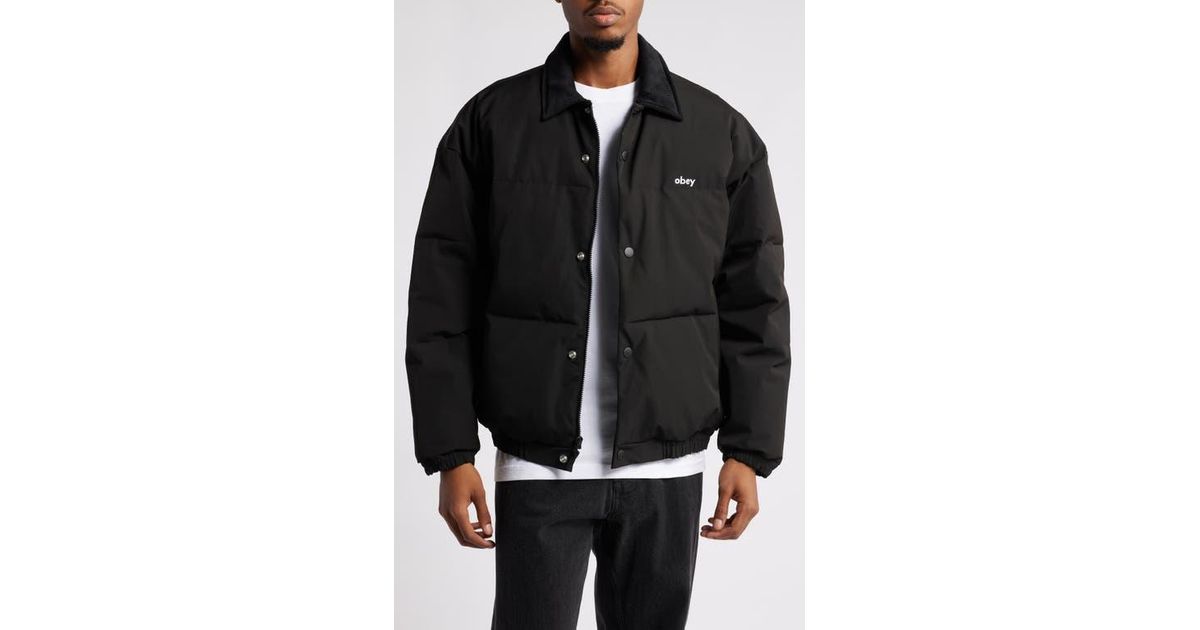 Obey Whispers Oversize Puffer Coat in Black for Men | Lyst