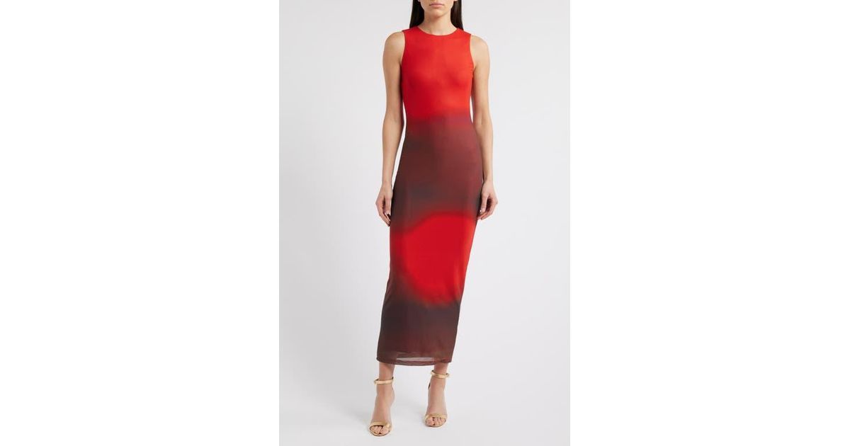 Rare London Mesh Blur Maxi Dress in Red | Lyst