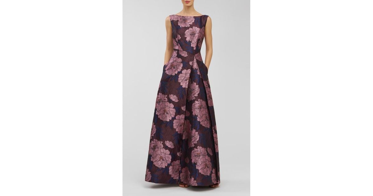 Kay Unger Caitlin Metallic Floral Jacquard Sleeveless Gown in Purple | Lyst