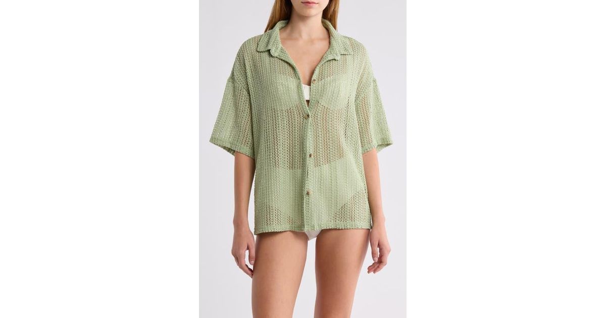 Billabong Largo Open Stitch Cover-Up Shirt in Green | Lyst