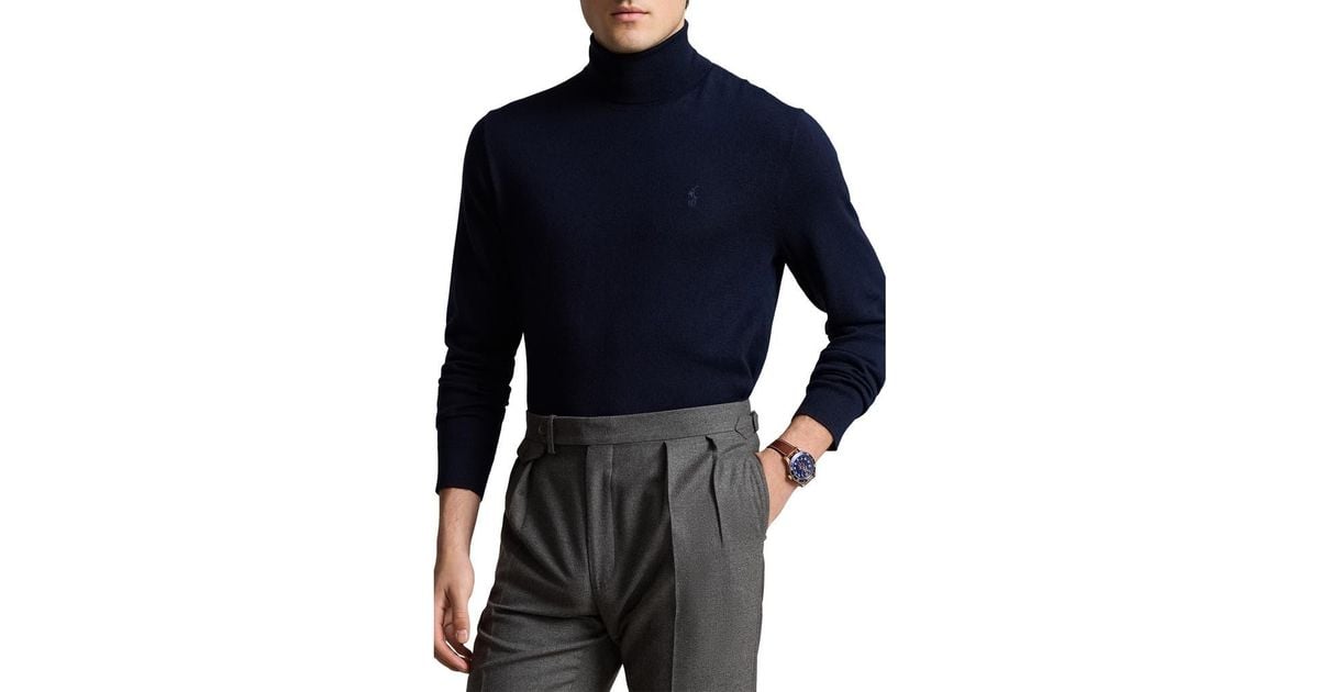 Polo Ralph Lauren Merino Wool Turtleneck Sweater in Blue for Men | Lyst