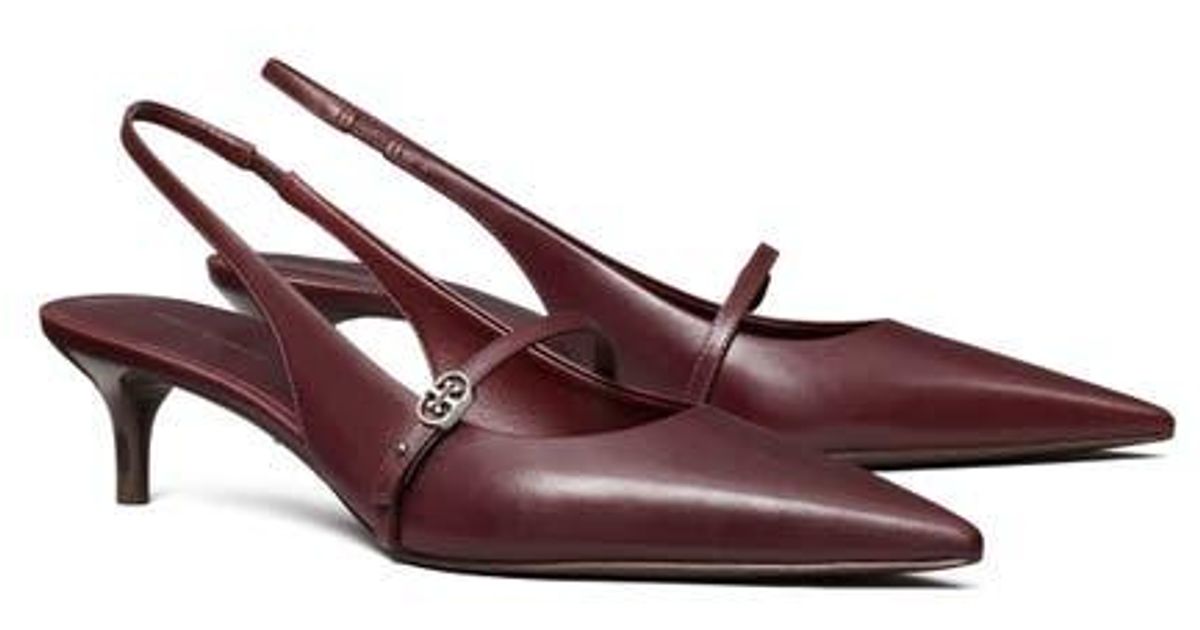 Tory Burch Double T Buckle Slingback Mary Jane Kitten Heel Pump | Lyst