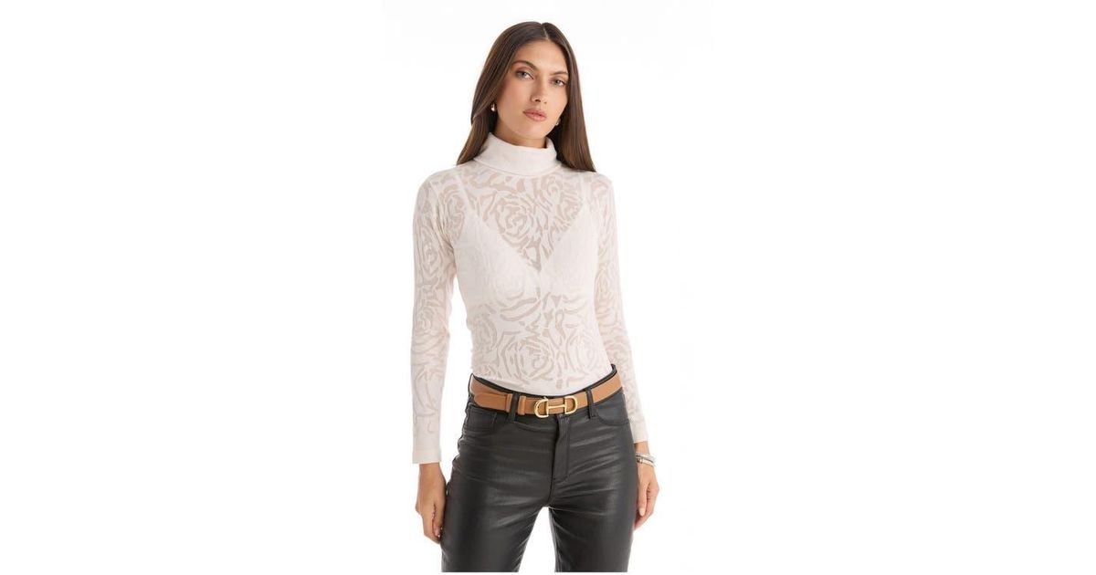 The Noli Shop Alina Rose Turtleneck Top in Natural | Lyst