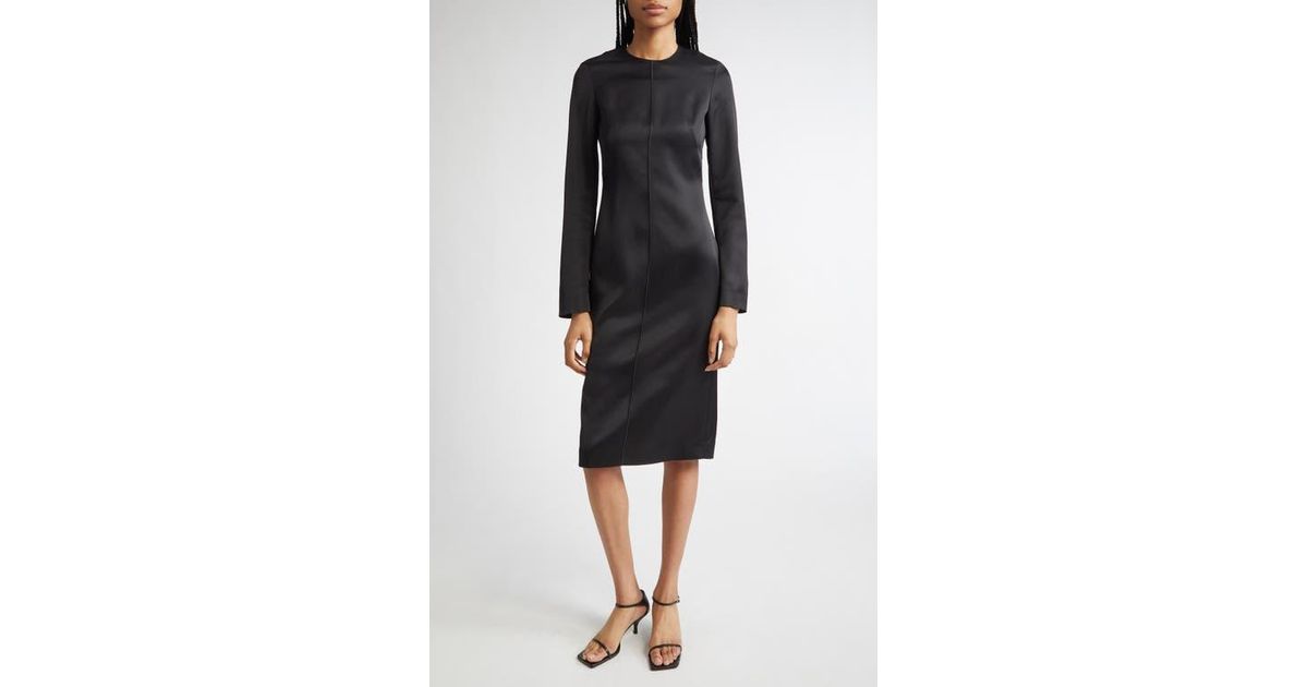 TOTEME Lean Long Sleeve Satin Midi Dress in Black | Lyst