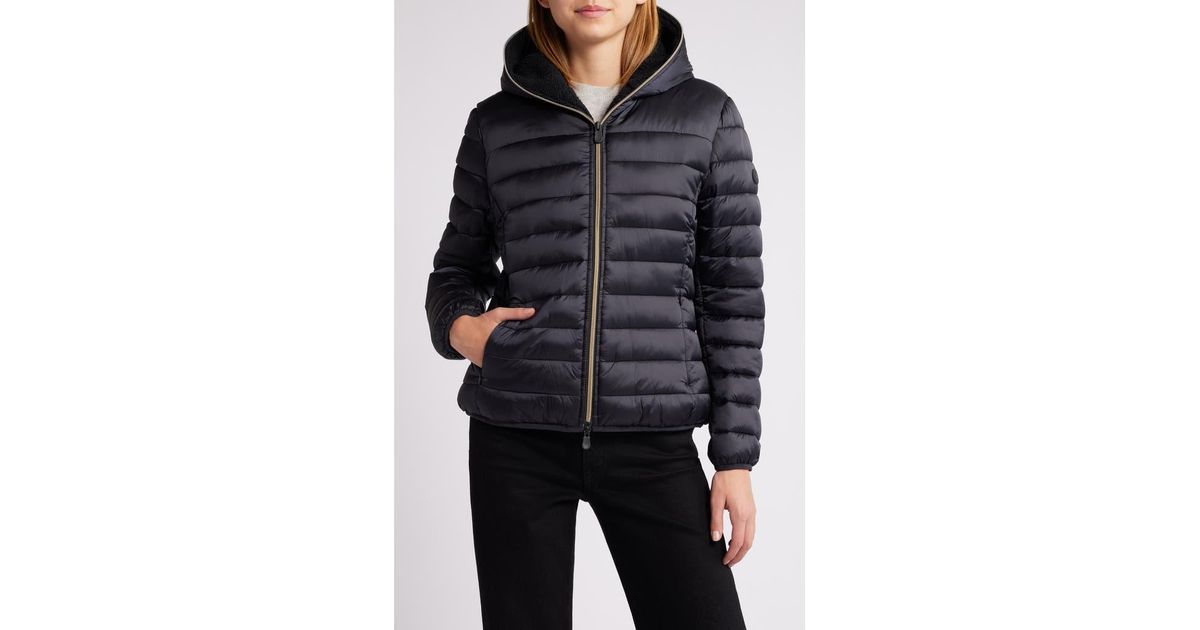 Save The Duck Elvira Quilted Water Repellent Hooded Puffer Jacket in Black | Lyst