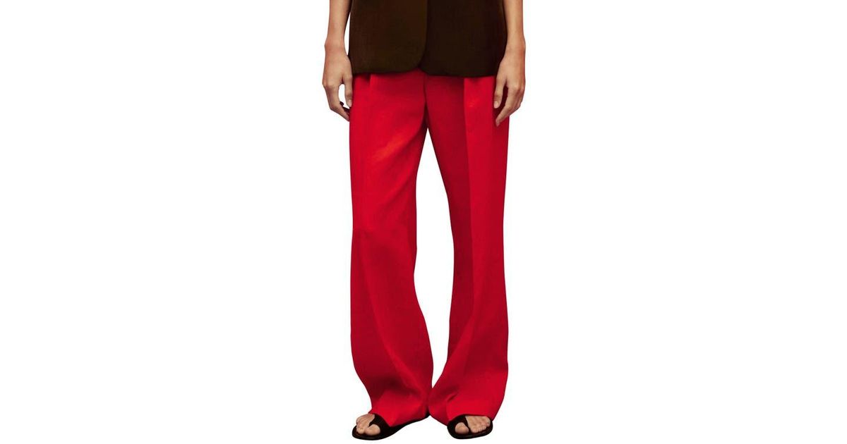 Mango Limona Pleat Front Wide Leg Linen Pants in Red | Lyst
