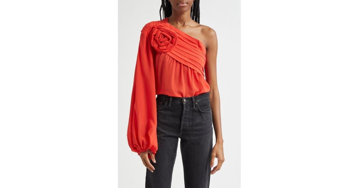 FARM Rio Rose One-Shoulder Top in Red | Lyst