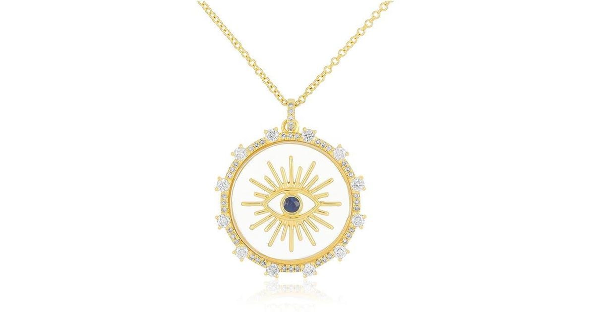 EF Collection 14K Diamond & Sapphire Floating Evil Eye Pendant Necklace ...
