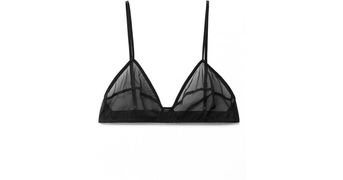 Mango Semisheer Wireless Triangle Bra in Black | Lyst