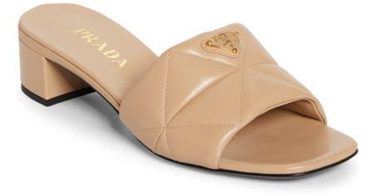 Prada Diagram Slide Sandal in Natural | Lyst